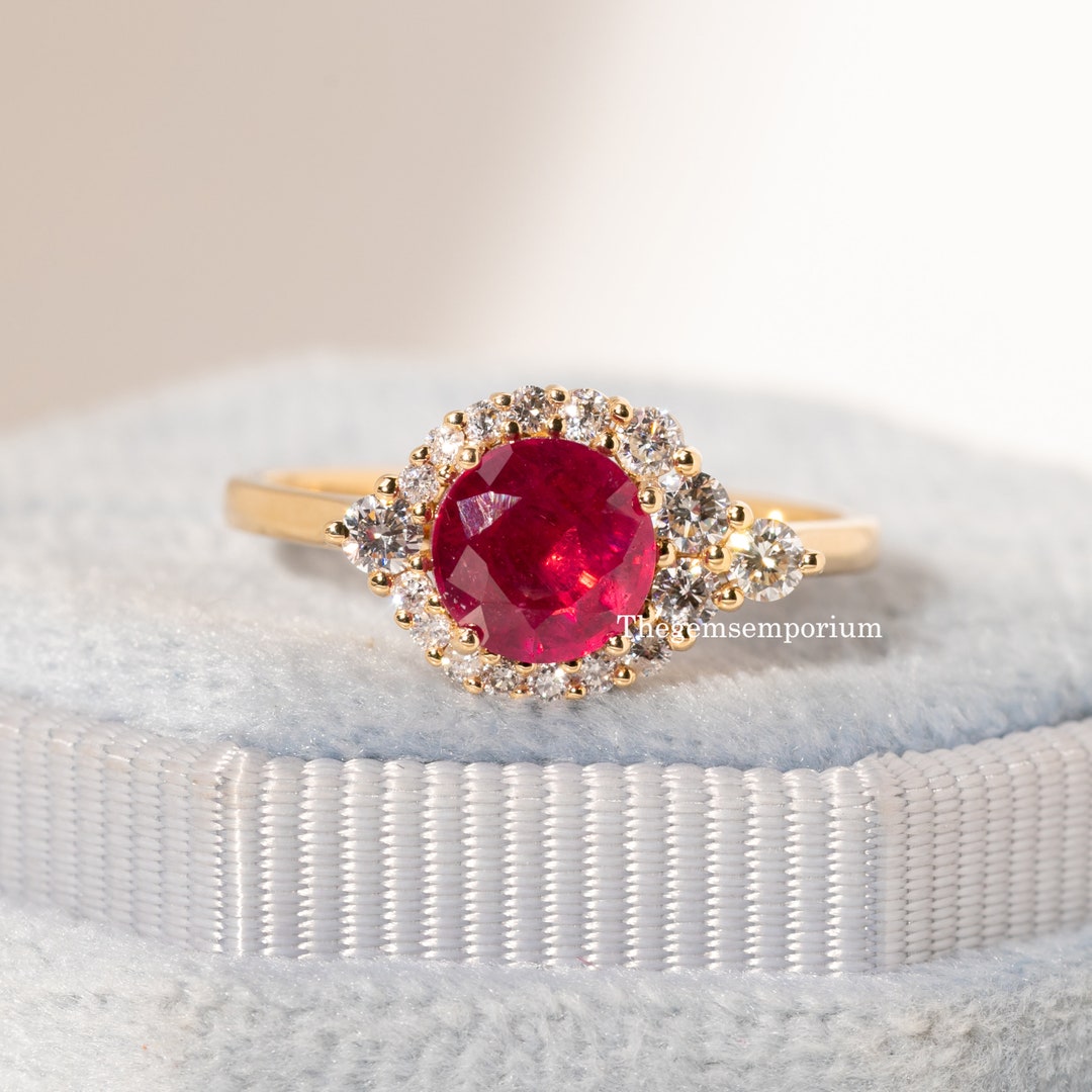 14k Ruby Ring/diamond Accented/july Birthstone/ring for Fiancee/natural ...