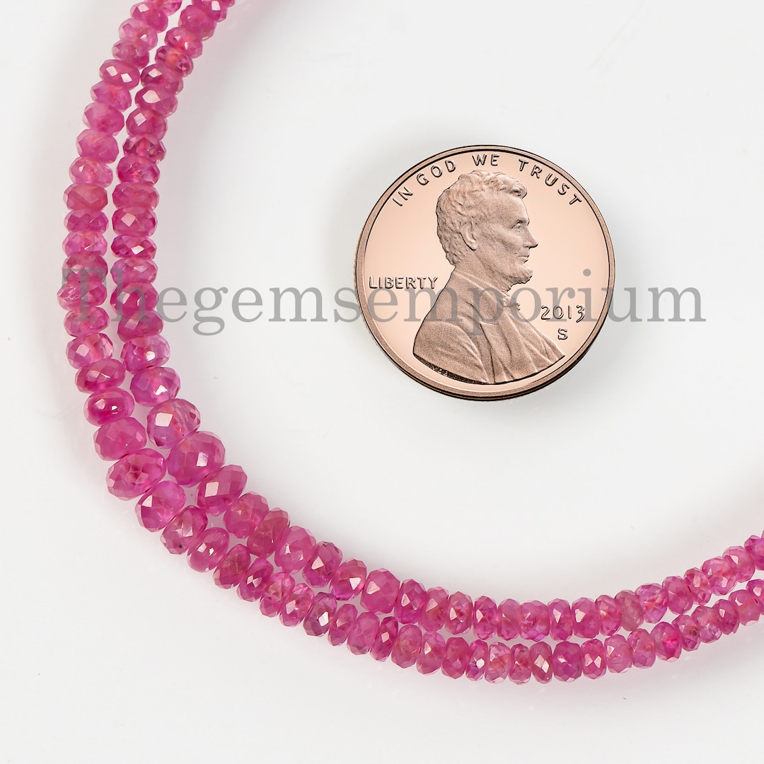 High Quality 2-4.5mm Burma Ruby Beads Necklace, Burma Ruby Faceted Necklace, Burma Ruby Rondelle ...