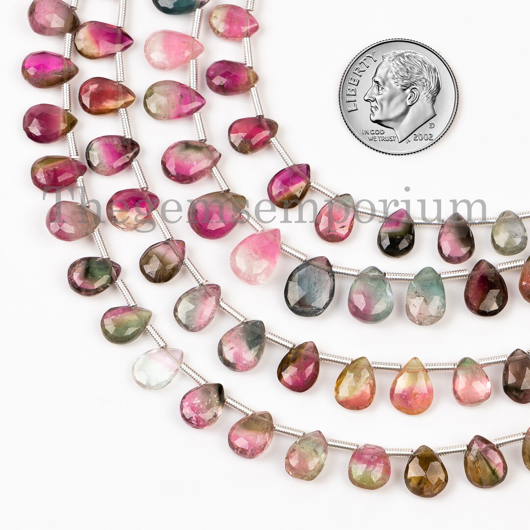 Natural Bio Tourmaline Pear Shape Beads, Loose Multi Color Beads ...