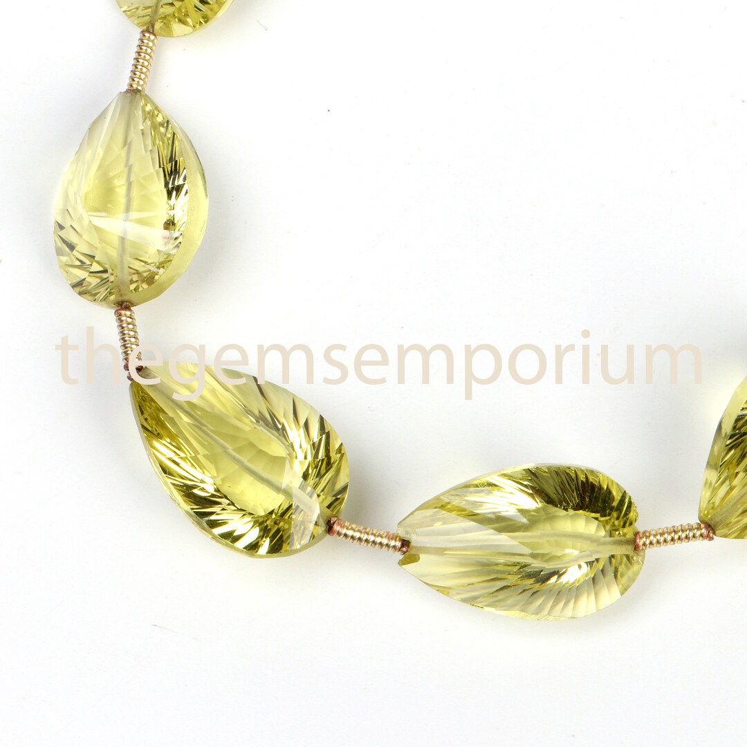 Lemon Quartz Faceted Concave Cut Pears Shape Beads, Lemon Quartz ...