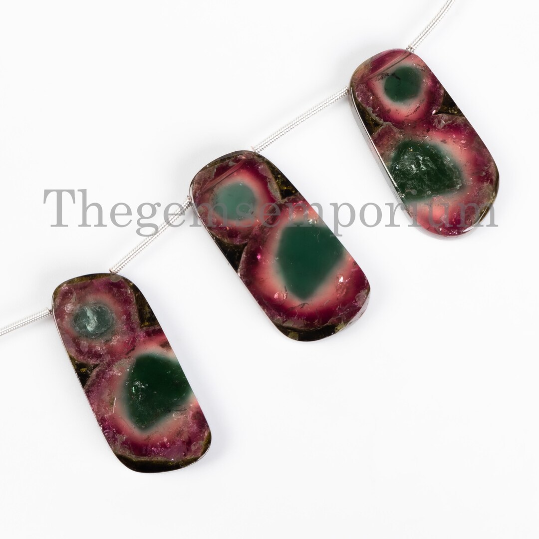 Natural Watermelon Tourmaline Fancy Slices 3pcs Strand, Far Free Size ...