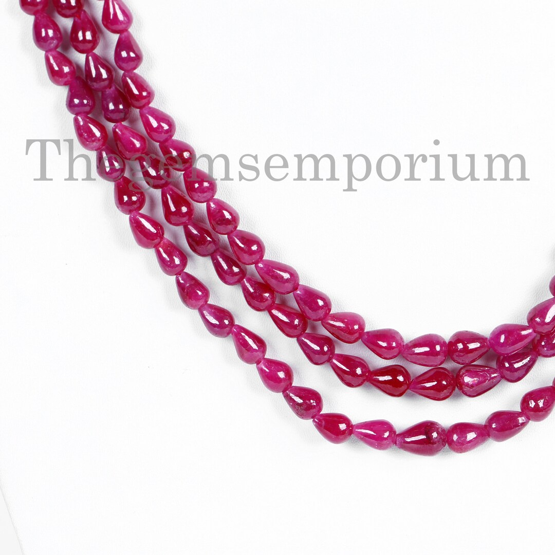 Natural High Quality Ruby Plain Center Drill Drop Necklace,4x5-6.5x9mm Ruby Smooth Necklace,3 ...