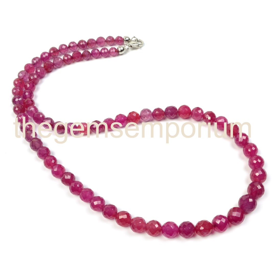 Rare! Faceted Round Ruby Necklace, Ball Shape Beaded Necklace, 925 ...