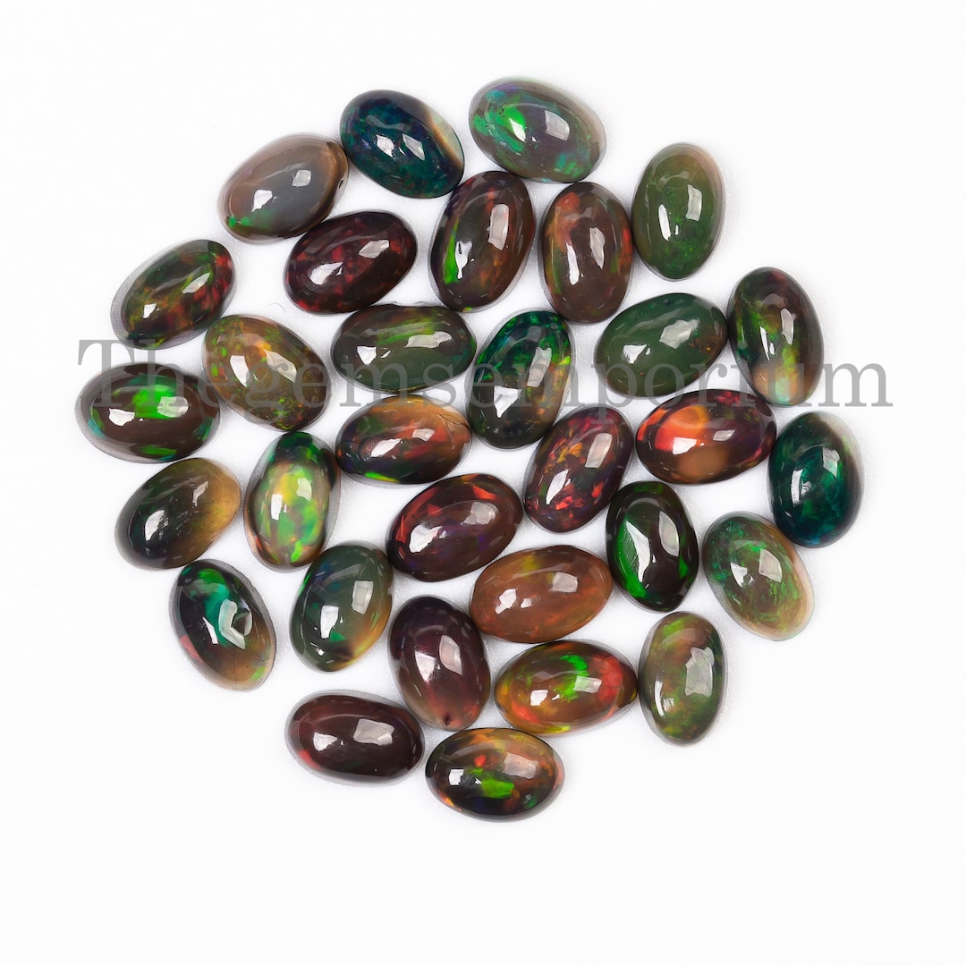 50 Pcs Black Ethiopian Opal Lot, Smooth Oval Cabs, 4x6 Mm Black Opal ...
