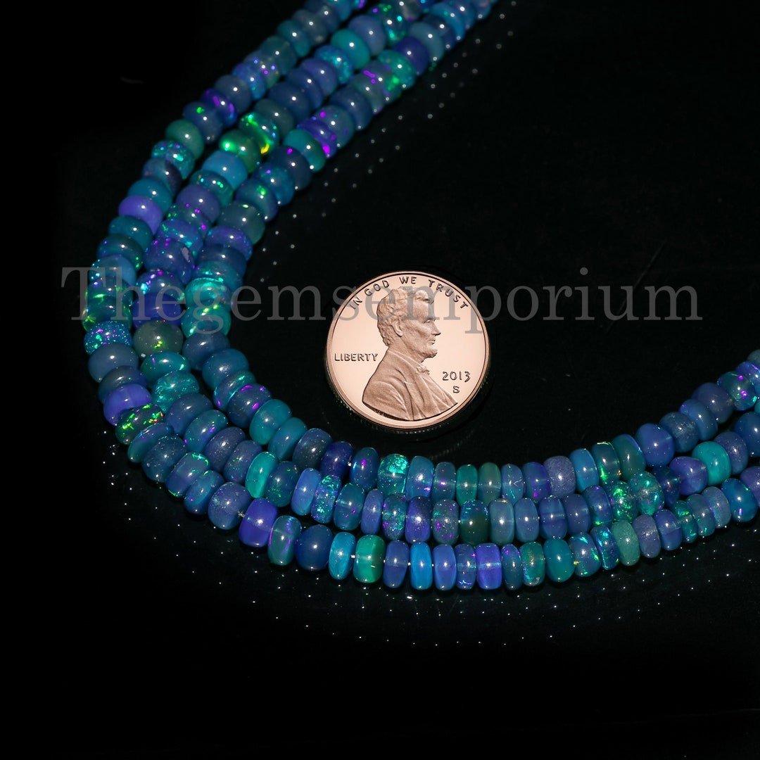 3-5.5 Mm Dark Blue Opal Smooth Beads, Blue Opal Rondelle Shape Beads ...
