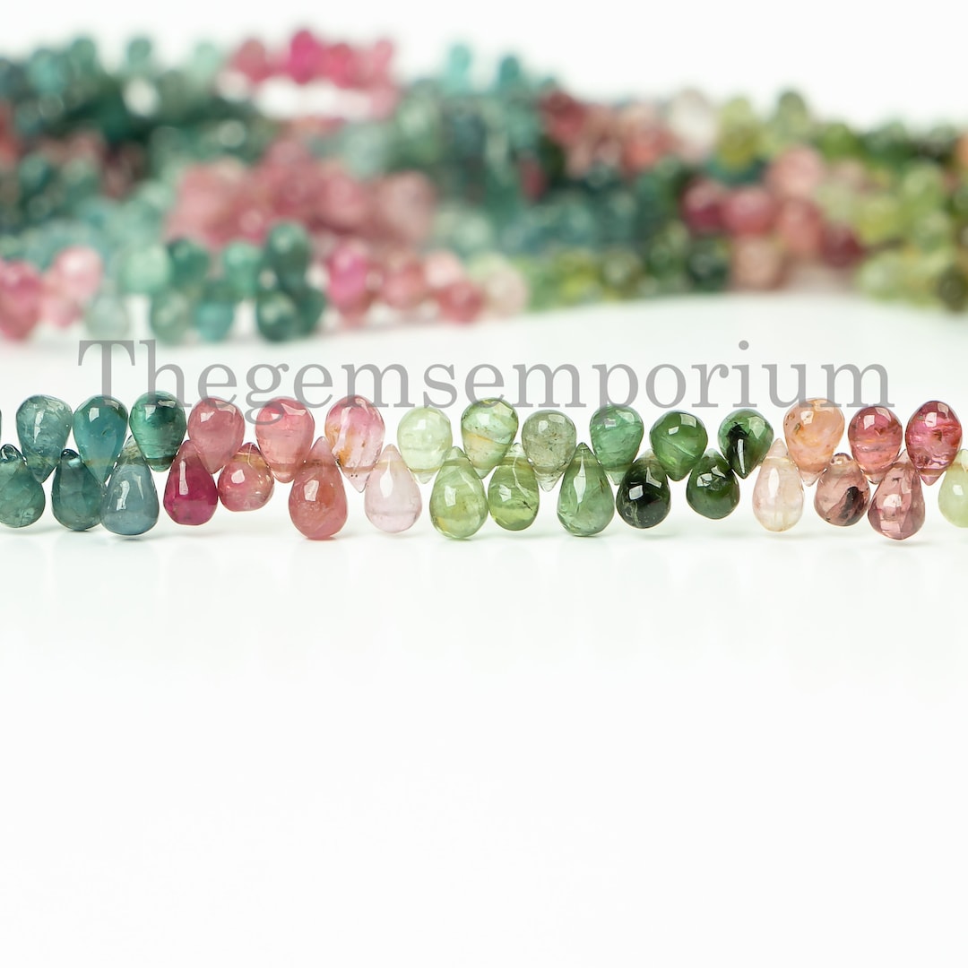 Multi Tourmaline Plain Drop Beads, 3x5-3x6mm Natural Multi Tourmaline ...