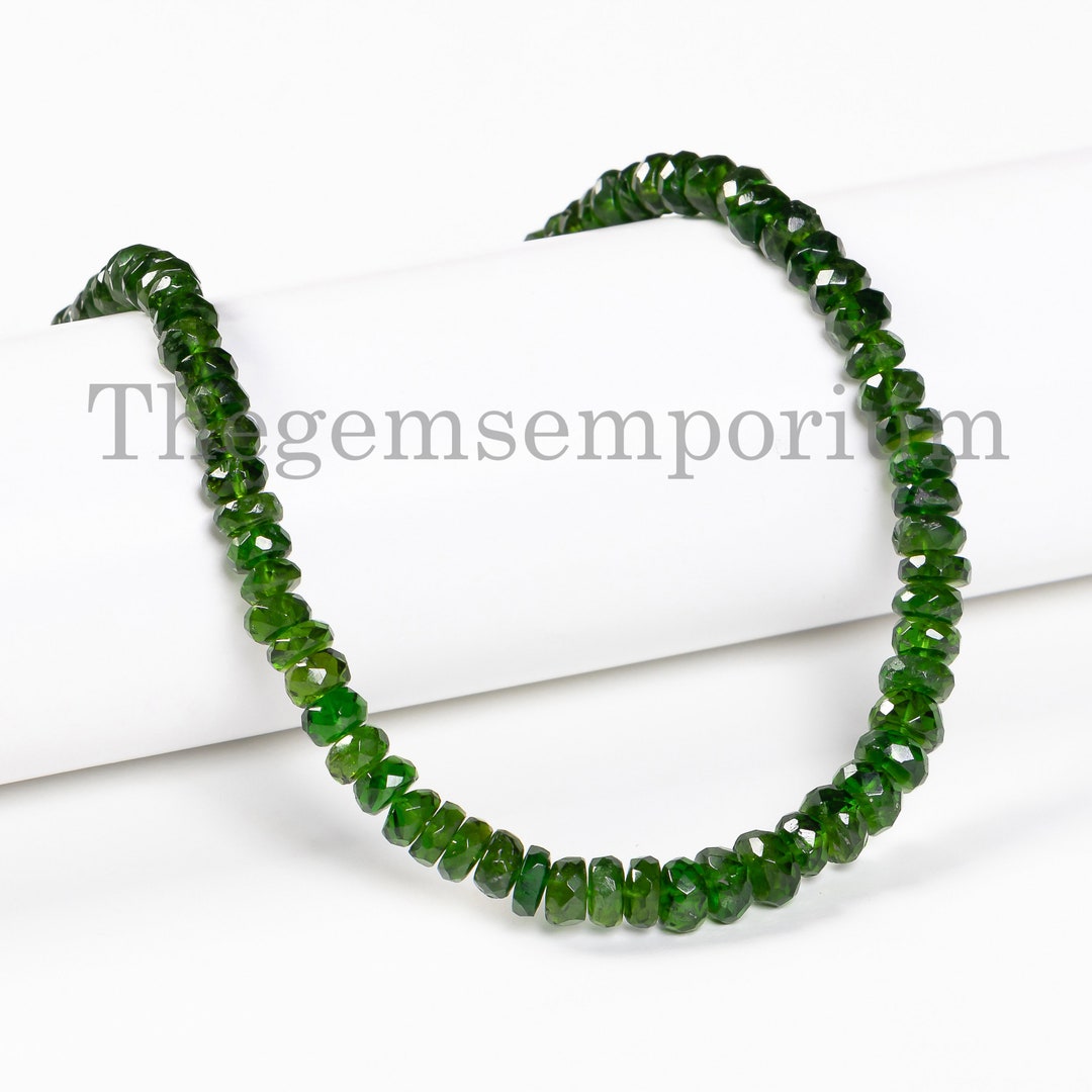 4.50-6 Mm Chrome Diopside Beads Necklace Chrome Diopside Faceted Rondelle Necklace, Beaded ...