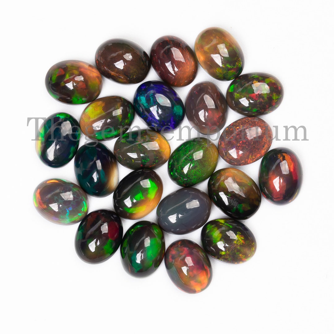 Black Ethiopian Opal Oval Cabs, 7x9 Mm Opal Loose Gemstone, Black Opal ...