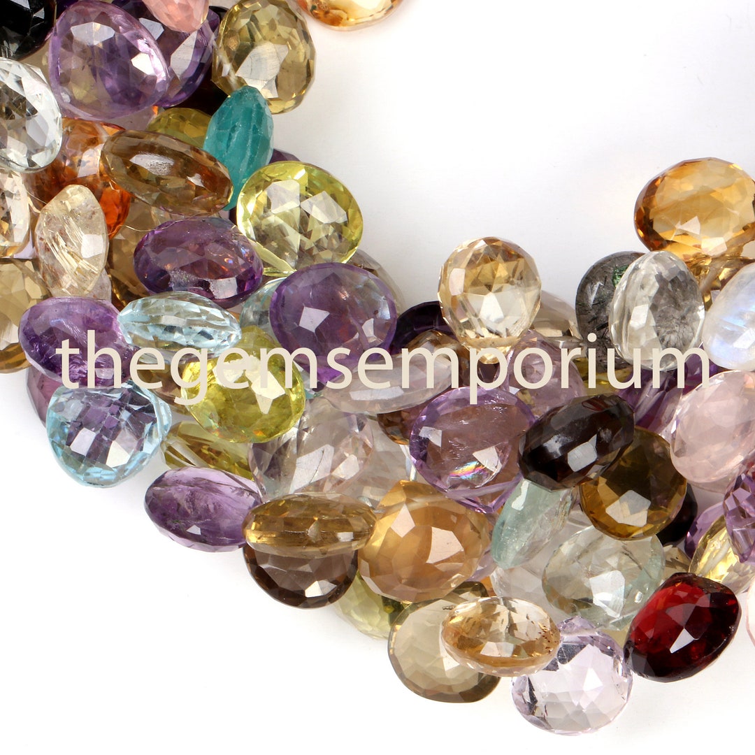 Multi Gemstone Faceted Briolette Heart Beads, Multi Gemstone Faceted ...