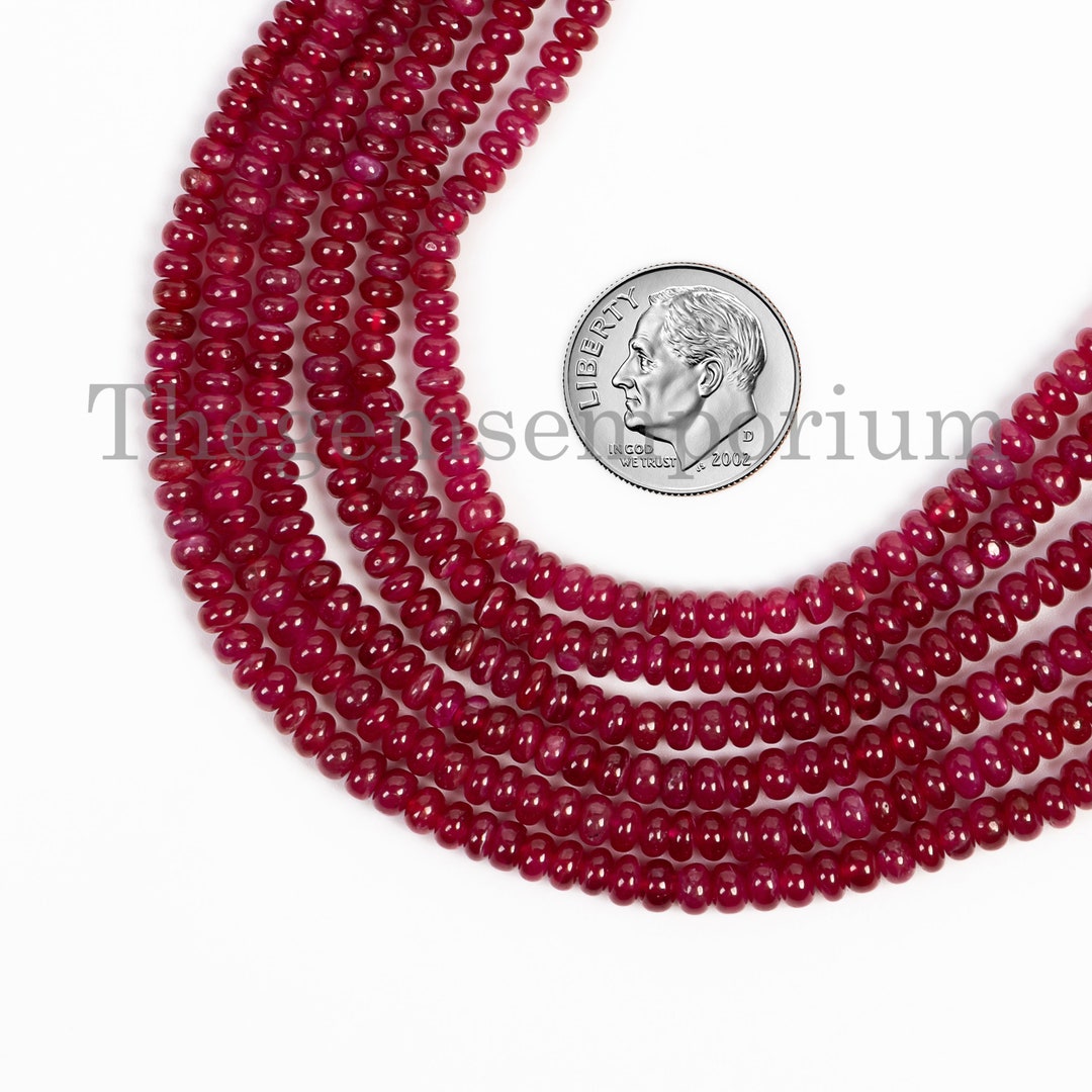 3.50-4.5mm Natural Ruby Plain Rondelle Beads,ruby Smooth Rondelle Beads ...