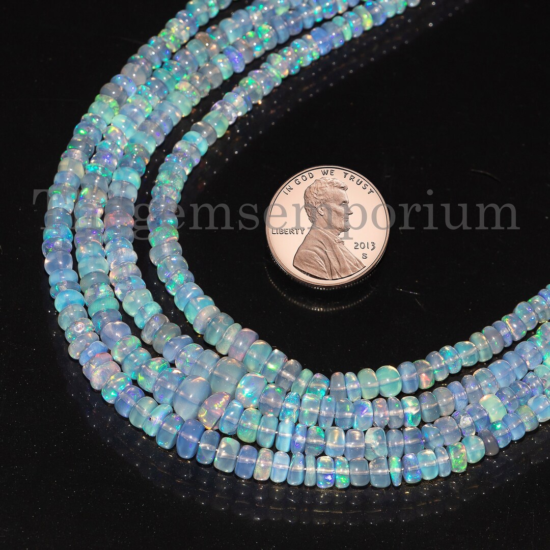 Light Blue Ethiopian Opal 3-4.5mm Rondelle Beads, Smooth Opal Beads ...