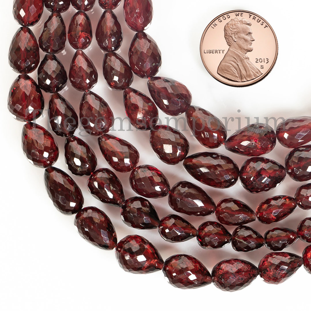 Garnet Briolettes Drops, Garnet Faceted Drops Beads, Garnet Tear Drops ...