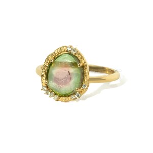 Watermelon Tourmaline 14k Gold Ring,diamond Accented,unique Engagement ...