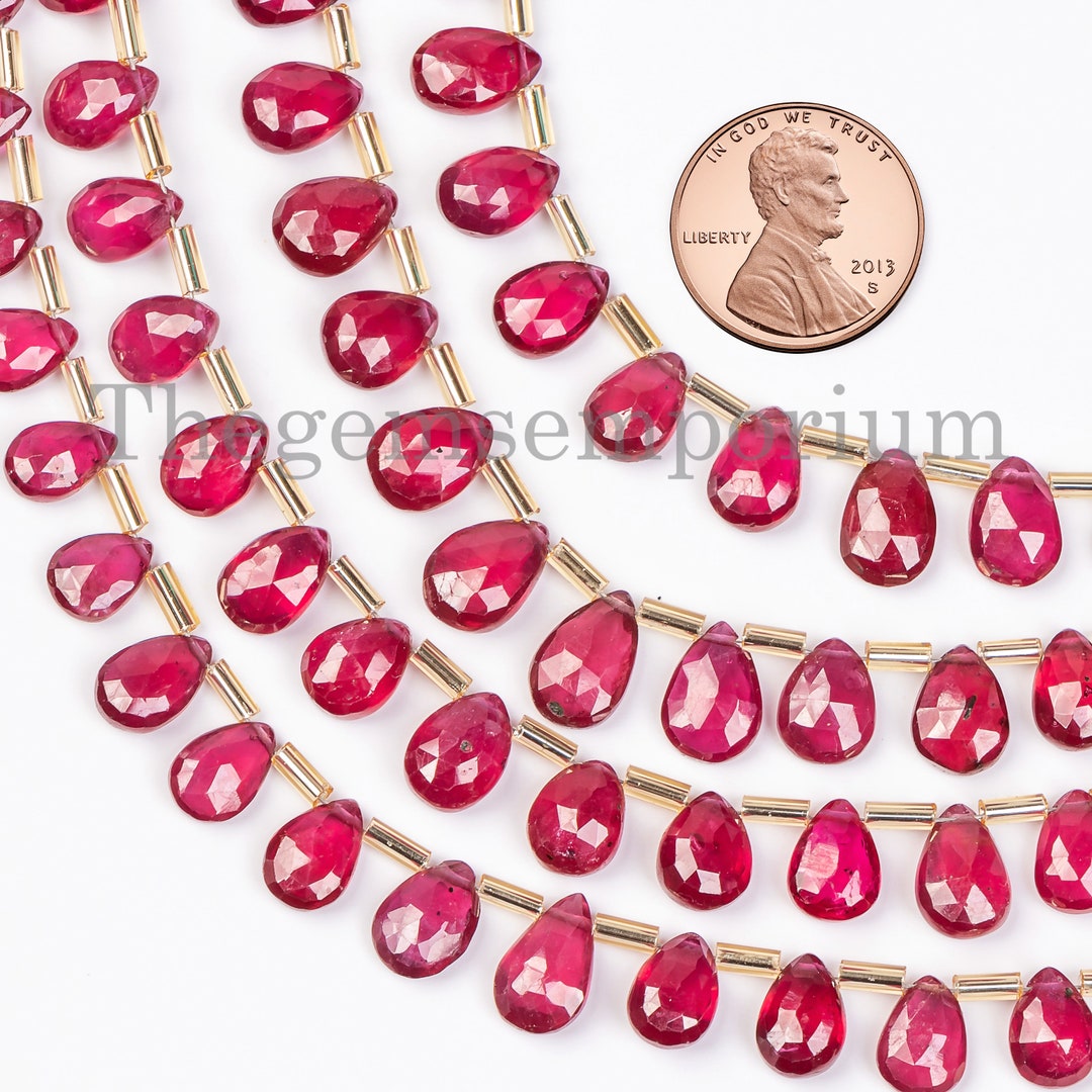 Natürliche Rubin facettierte Birnen Perlen Briolettes, Rubin ...