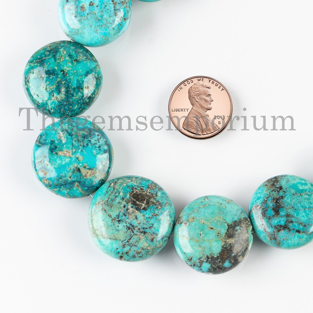Turquoise Coin Shape Beads, Smooth Round Turquoise Beads Strand, Loose ...