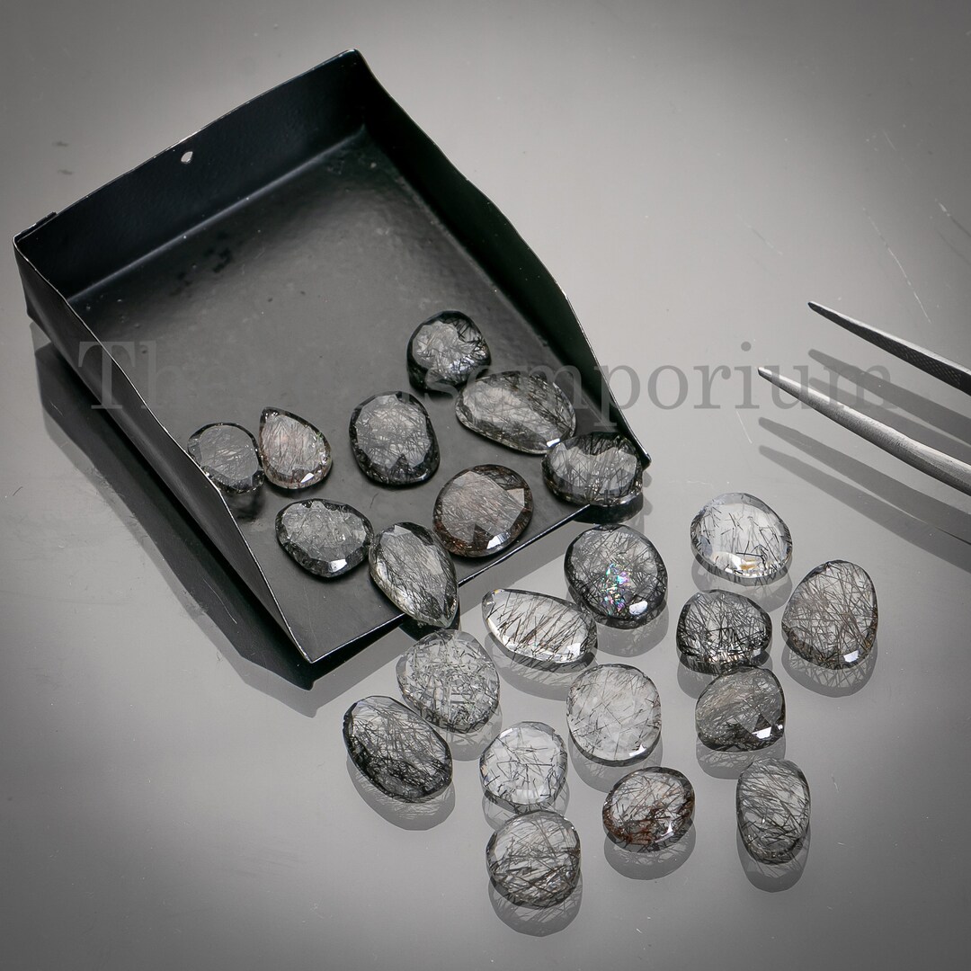 Black Rutile Rose Cut Slices, Black Rutile Polki Stone, Faceted ...