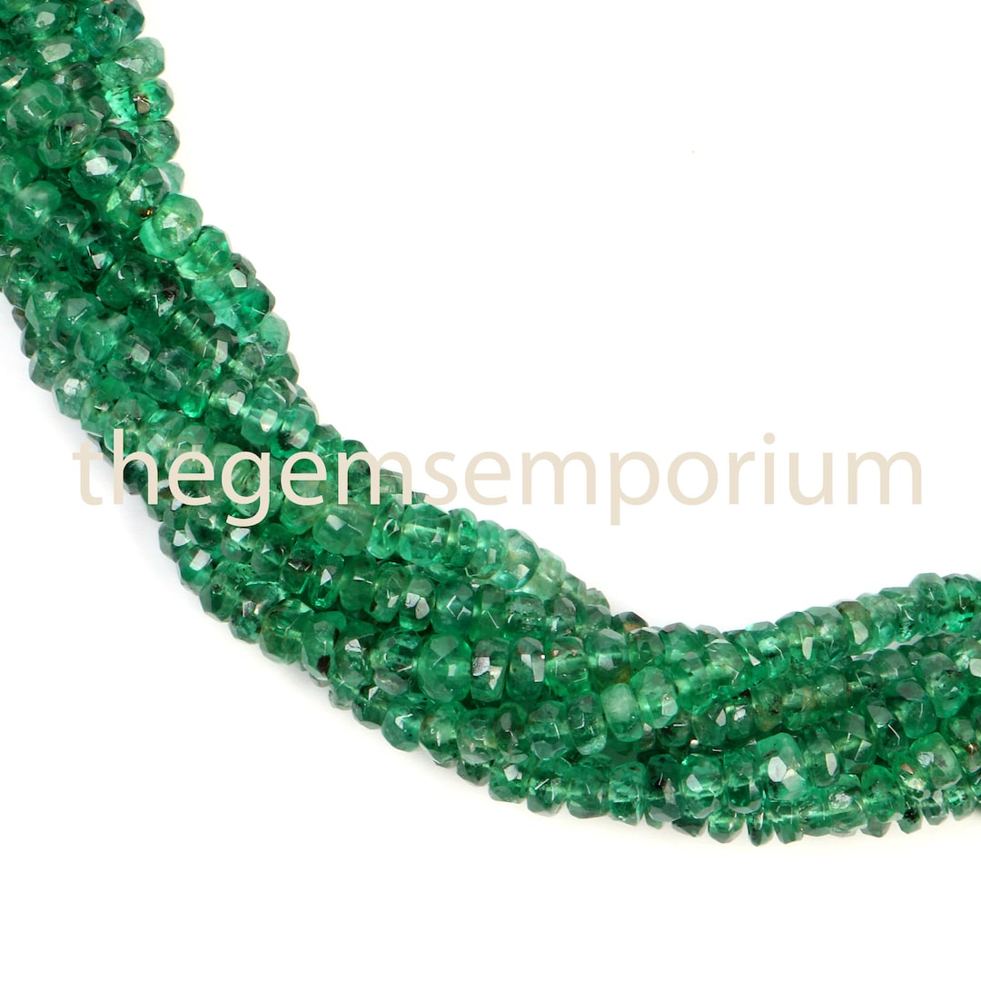 AAA Grade Emerald Gemstone Beads, Natural Emerald Faceted Rondelles ...