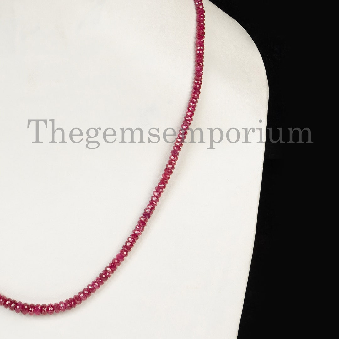 Stunning! Burma Ruby Beads Necklace, Faceted Rondelle Beads Necklace ...