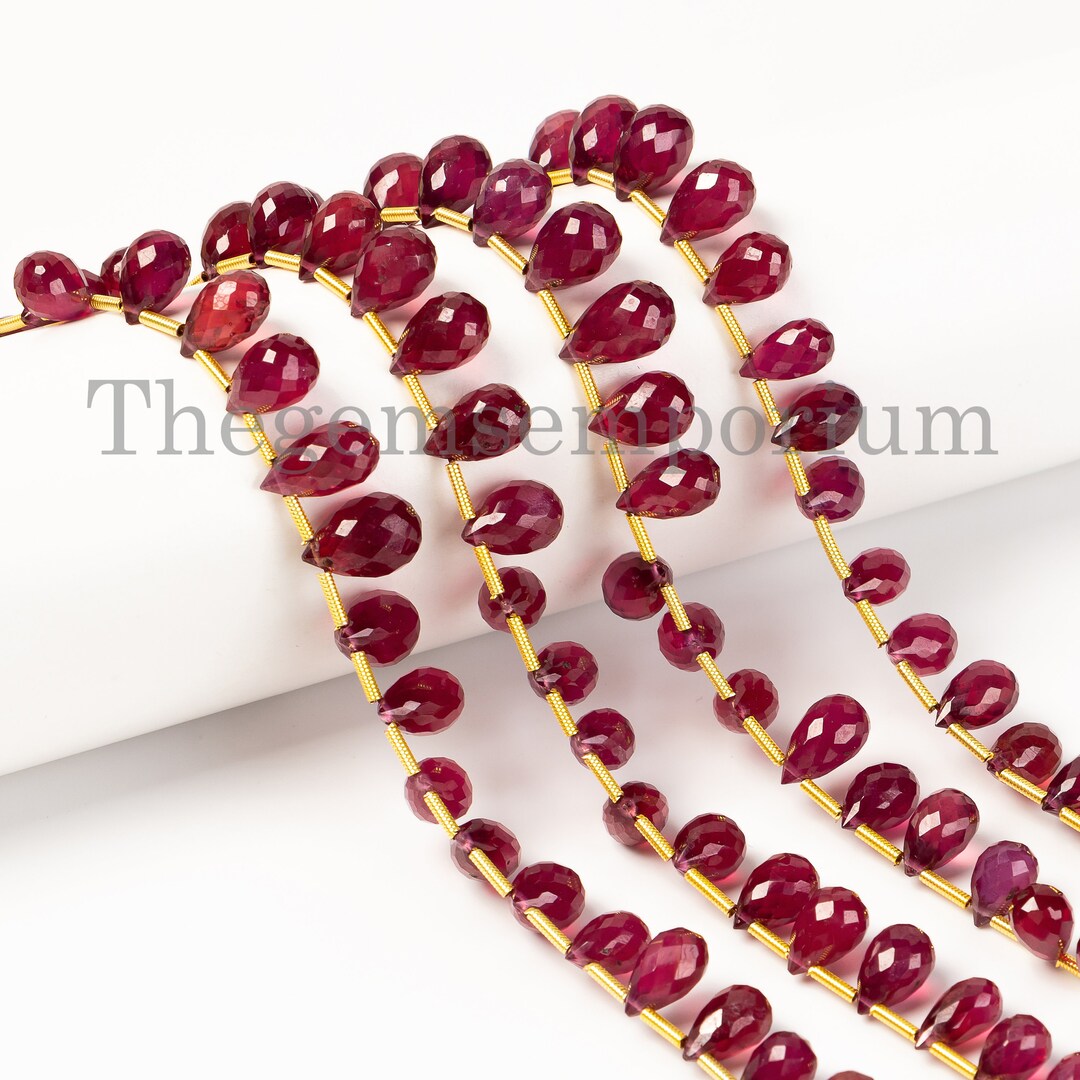 Faceted Ruby Drop Beads, Natural Gemstone Teardrop Beads, 7X10-9X12MM ...