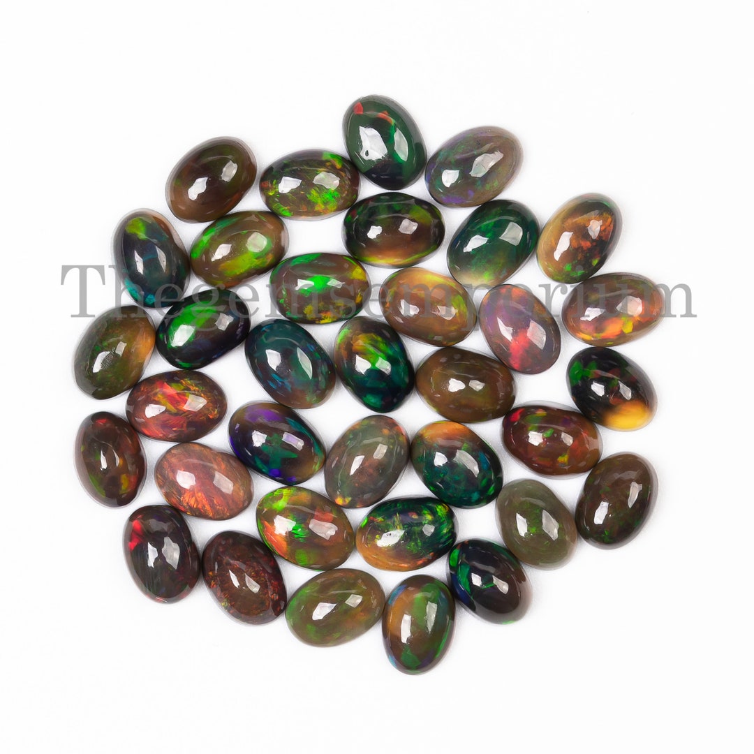 5x7 Mm Black Ethiopian Opal Cabs, Smooth Oval Cabochon, Loose Black ...