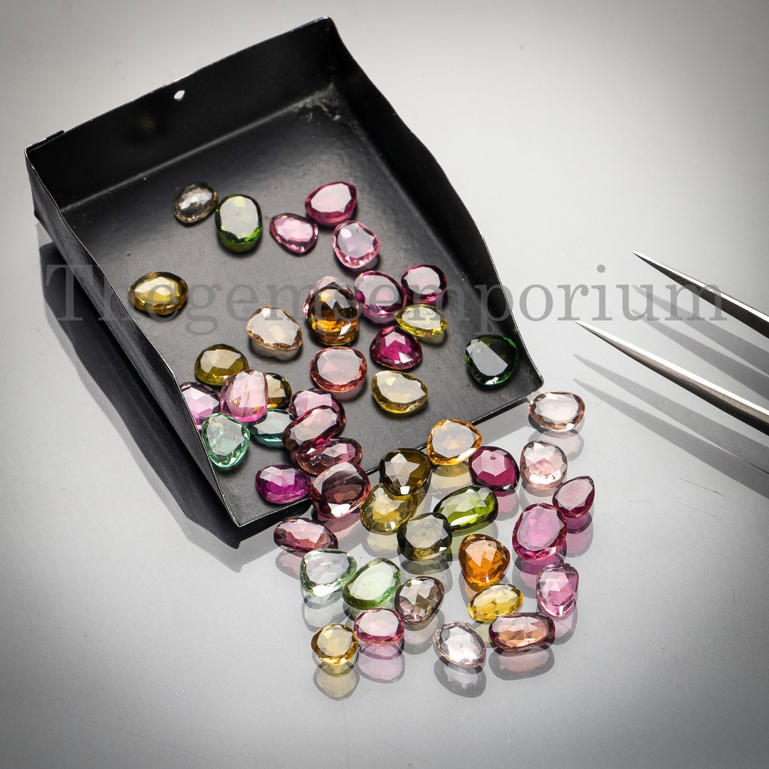 Top Quality Multi Tourmaline Loose Gemstone, 5x7-6x9mm Fancy Rose Cut ...