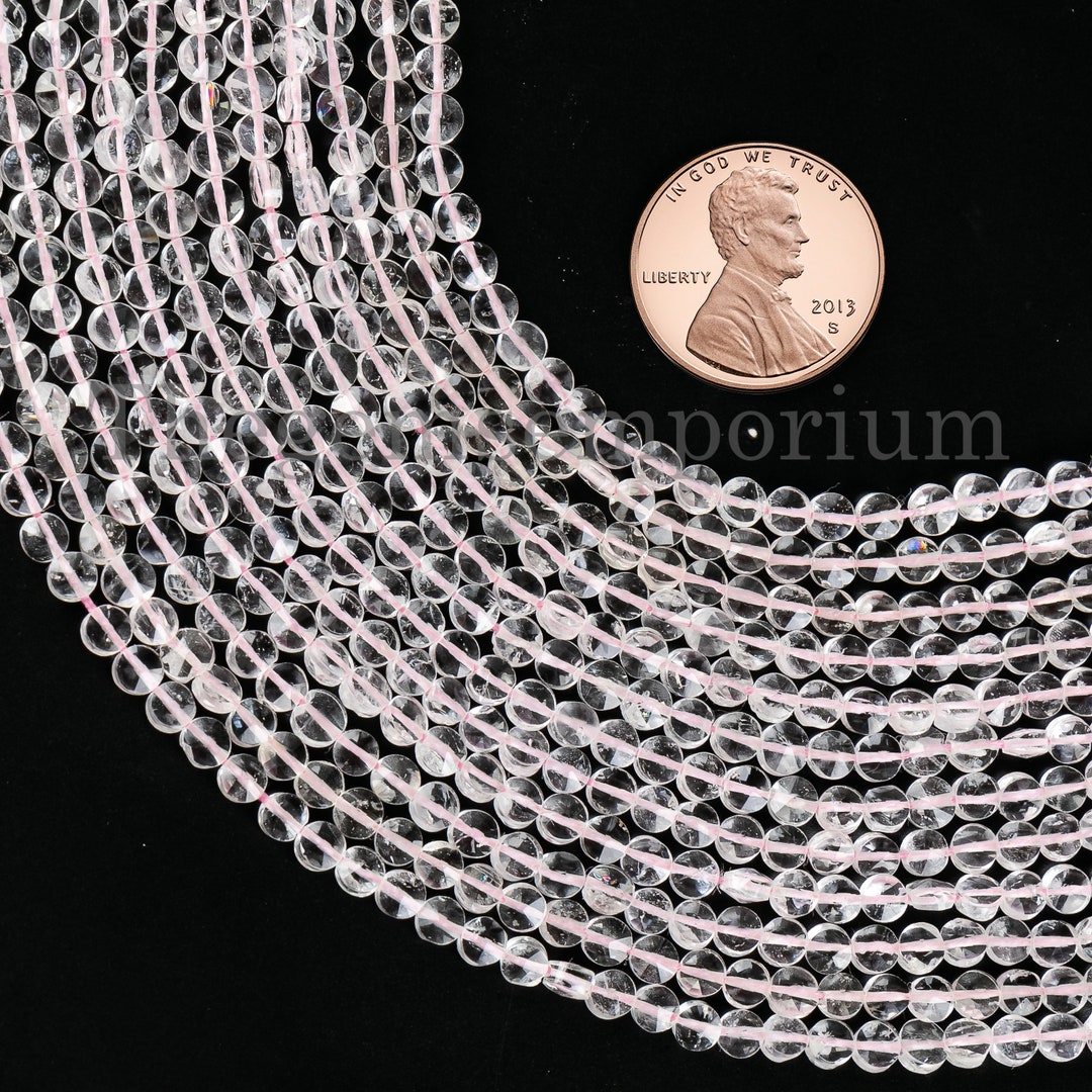 3-3.5mm Rose Quartz Coins Beads, Rose Quartz Faceted Coin Beads ...