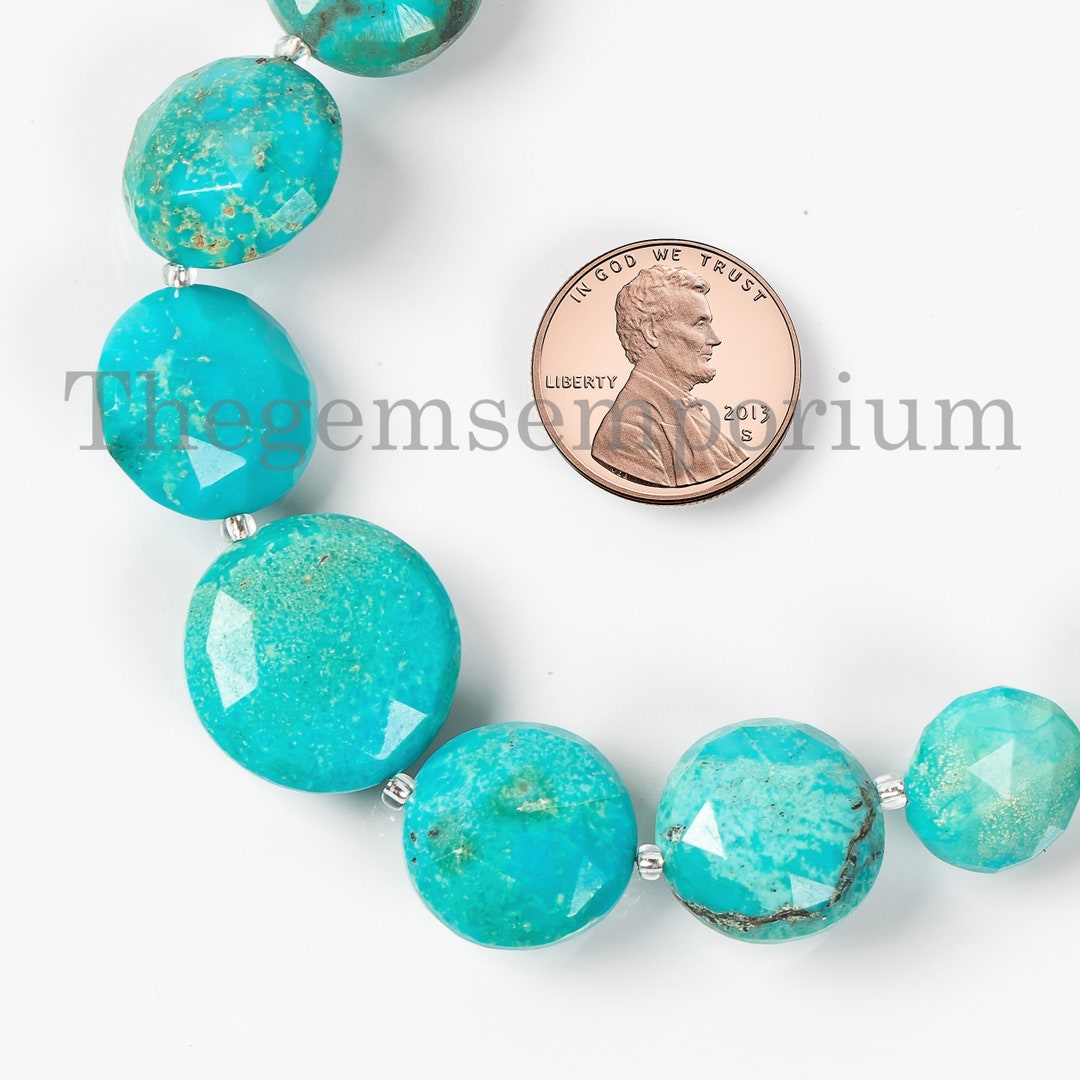 Faceted Arizona Turquoise Coin Shape Beads, Natural Turquoise ...
