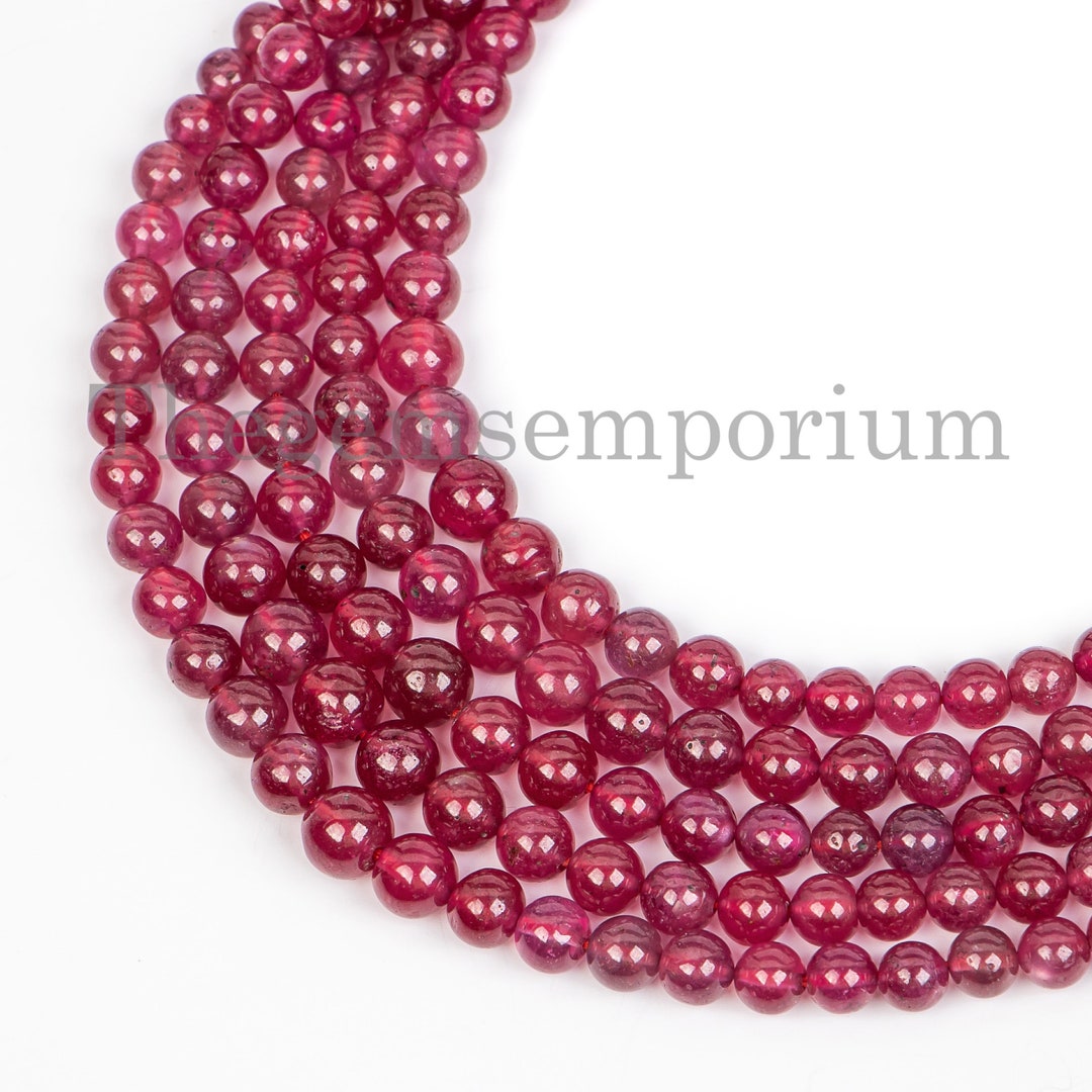 Top Quality Ruby Smooth Round Beads, 4-6.5mm Natural Ruby Beads, Ruby ...
