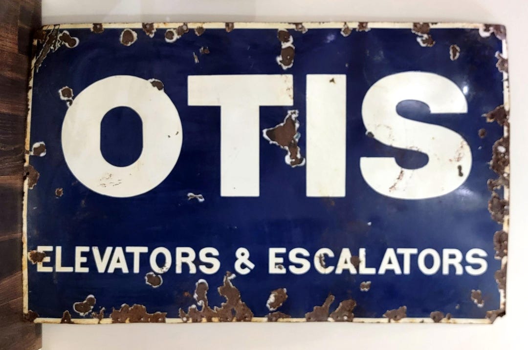 Vintage OTIS Elevators & Escalators Enamel Sign: Rare Advertising ...