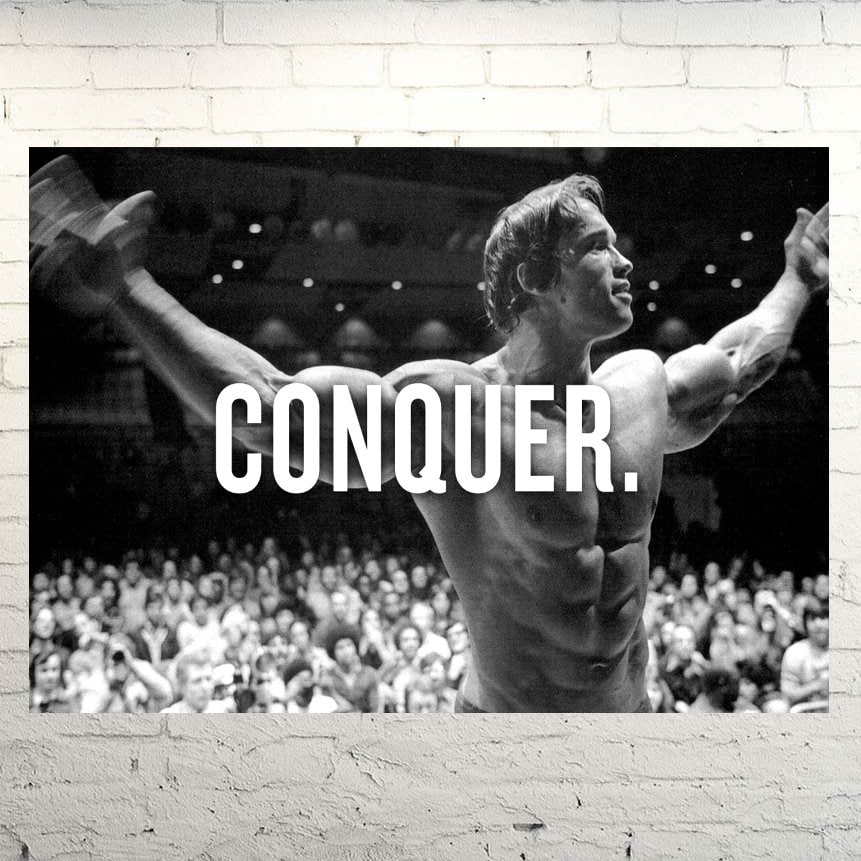Arnold Schwarzenegger Conquer - Gym Poster Quote Motivational Fitness Inspiration Mental Health ...