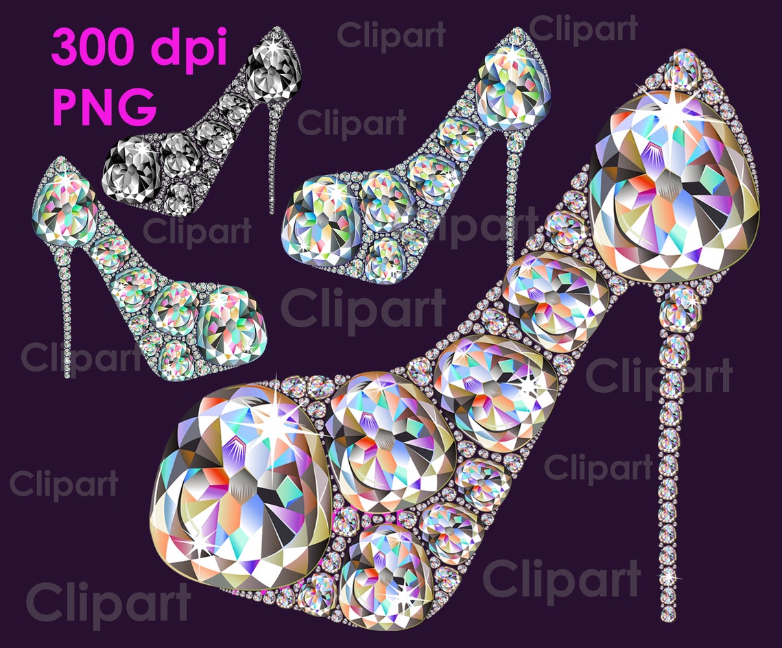 4 High Heels Shoes Clipart PNG Diamond Rhinestone Shoe Clip Art. Ladies ...