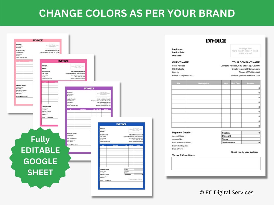 Digital Invoice Template in Google Sheet Digital Google - Etsy