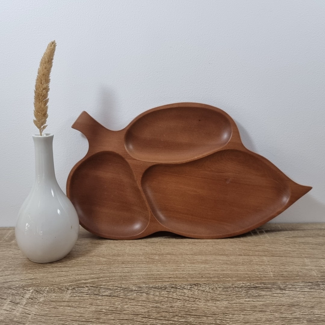 Mid Century Modern Teak Wood Dish Leaf Shape Boho Jungalow Tropical ...