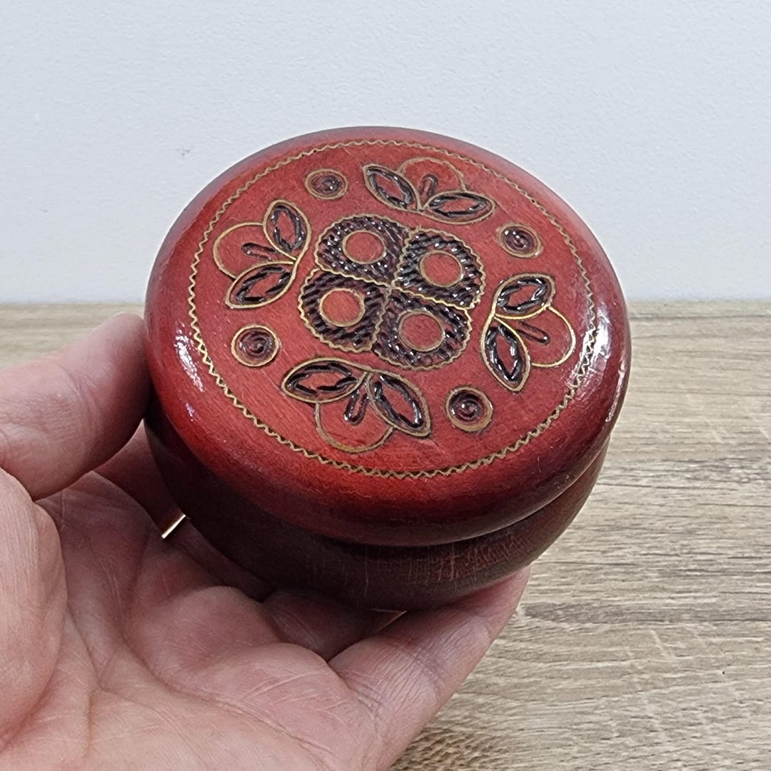 Vintage Handcrafted Trinket Box – Floral Design – Burnt Red – 1970s ...