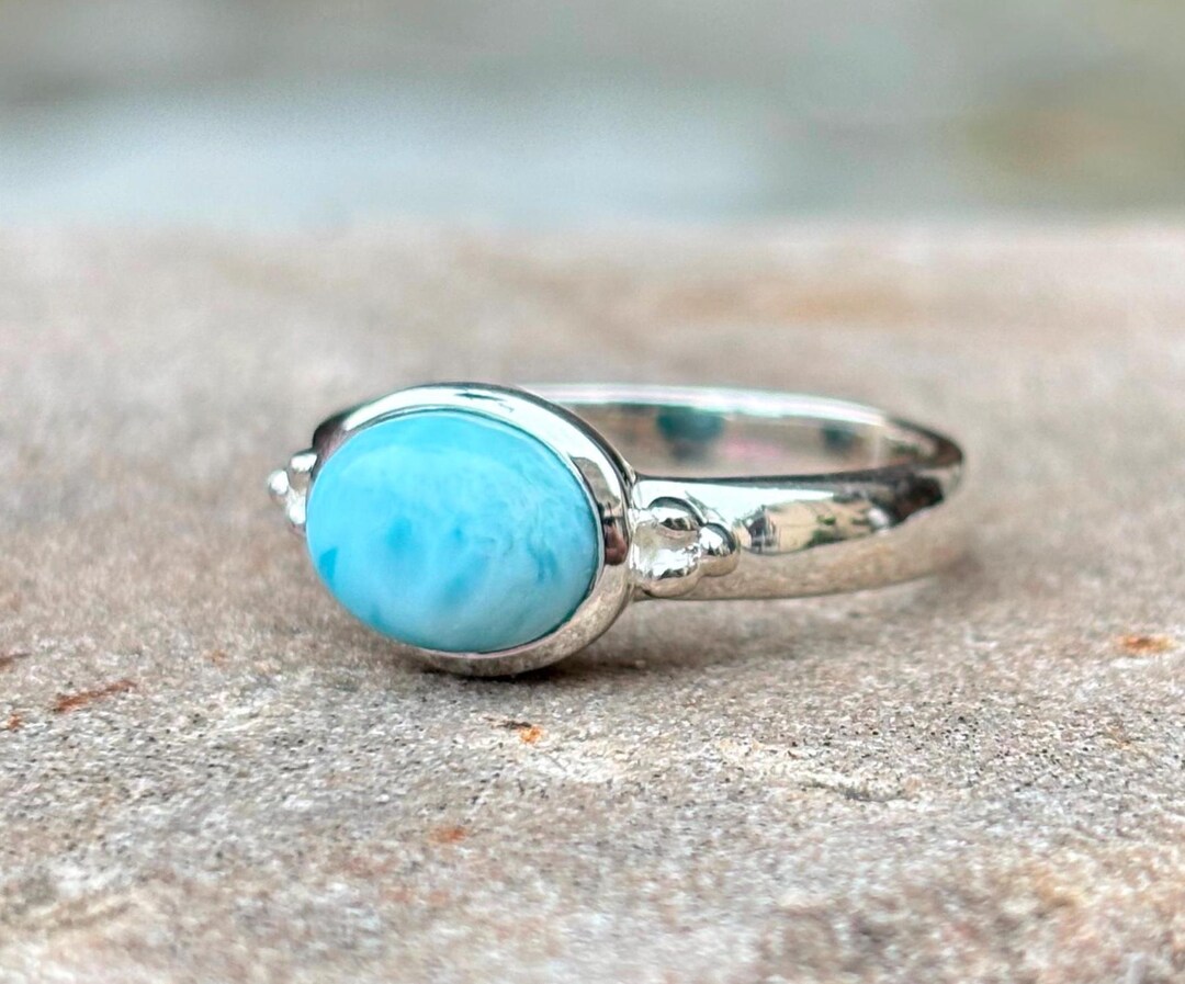 Handmade Larimar Statement Ring: Oval Gemstone, Sterling Silver - Etsy