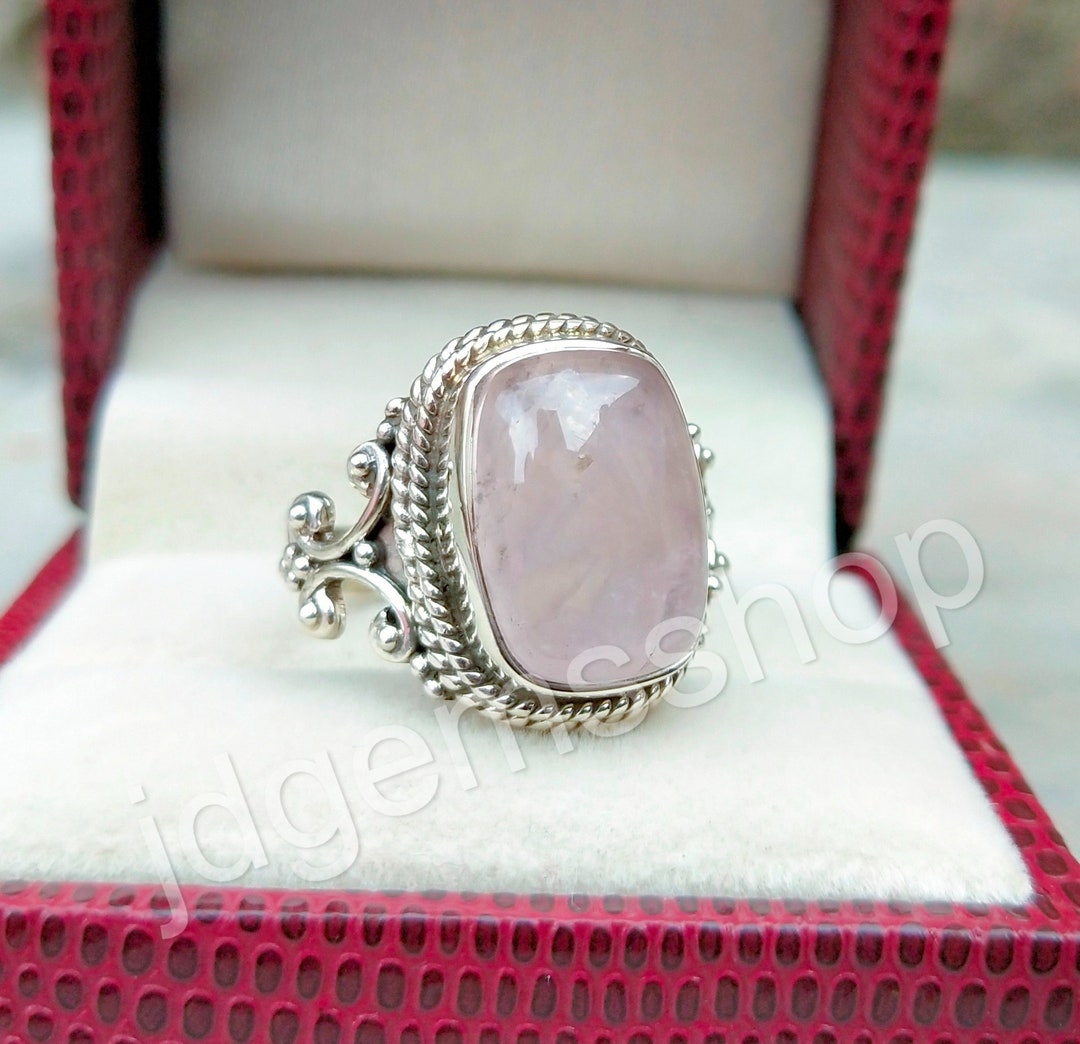 Natural Rose Quartz Ring, Rose Quartz Ring, Rose Quartz Silver Ring ...