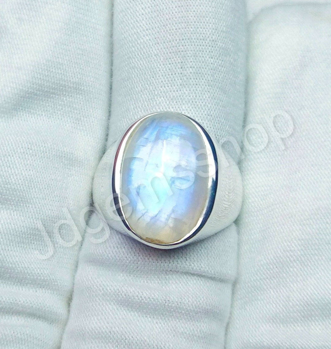 Handmade Moonstone Signet Ring: 925 Sterling Silver Heavy Band - Etsy