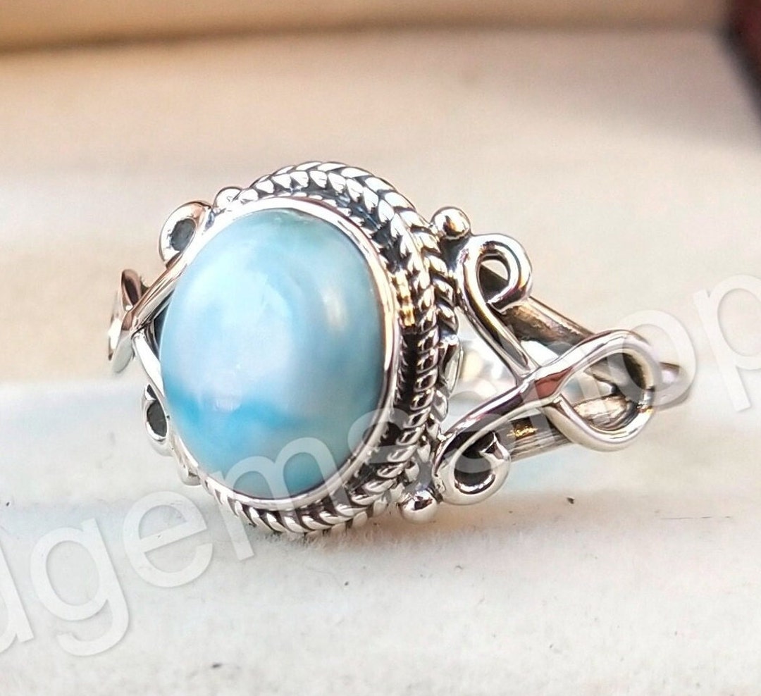 Handmade Larimar Ring - Natural Blue Gemstone - 925 Sterling Silver ...