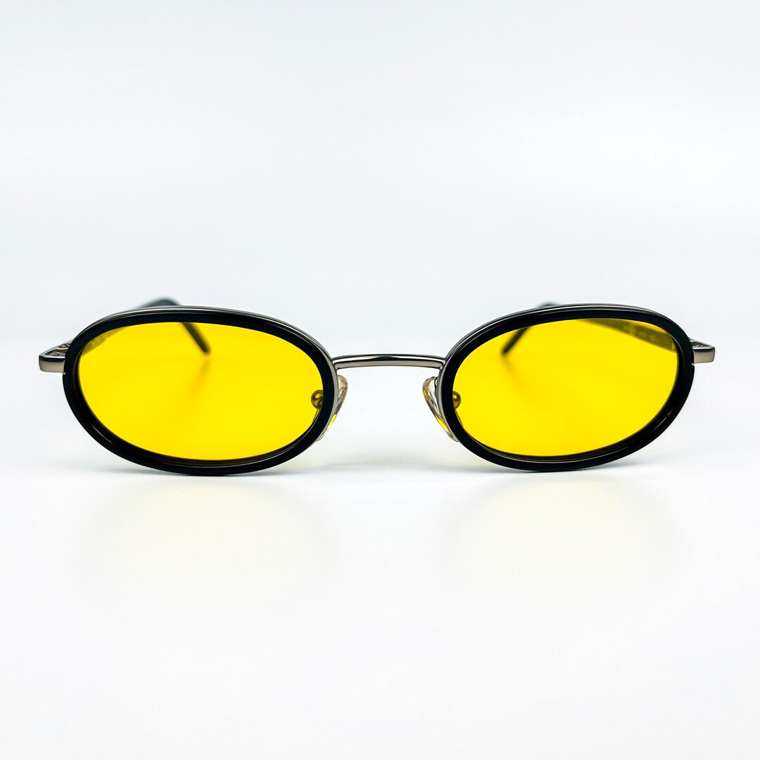 Vintage Sunglasses Byblos – 90s NOS Retro Black Metal Frame & Yellow ...