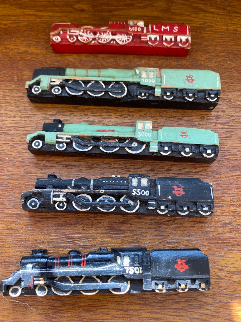 Set of 5 Miniature LMS Locomotives – Vintage Handmade Wooden Model ...