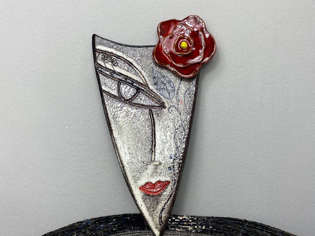 Handmade Ceramic Face Lady, Woman's Face, Flower Ceramic, Wall Art ...