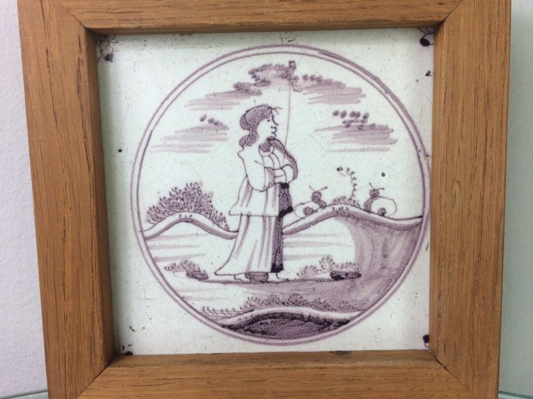 Old Delft Dutch Tile Manganese – Hand Painted Shepherdess & Sheep ...