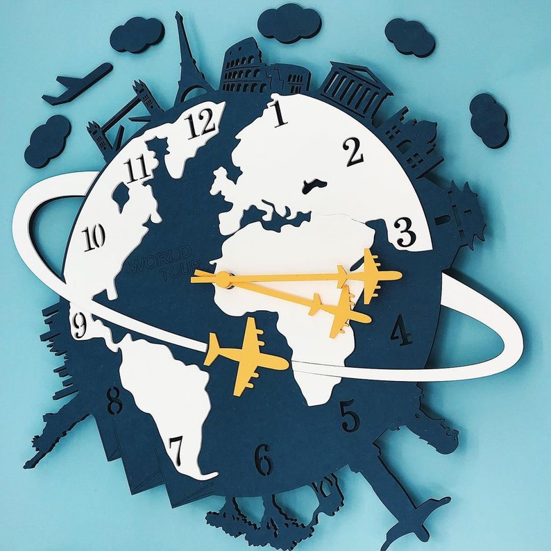 Clock Around the World Handmade Clock Travel Clock Wall - Etsy