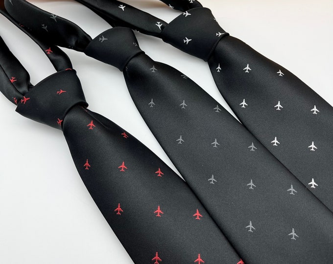 Black Tie With Planes, Necktie, Aviation Gift, Present for Pilot ...
