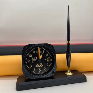 Aviation Table Clock, Airplane, Plane, Alarm Clock, Set With Pen, Gift ...