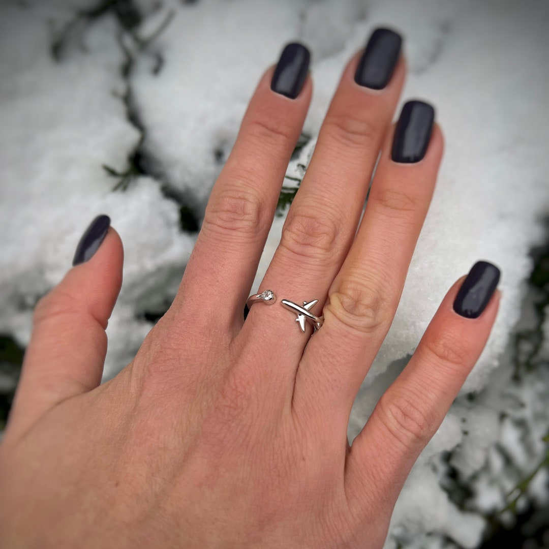 Airplane Ring With Rhinestone, Ring With Plane, Gift for Stewardess ...