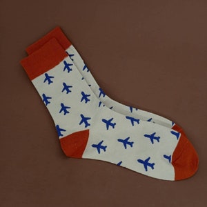 Beige Aviation Socks With Plane, Socks With Airplanes, Flight, Gift for ...