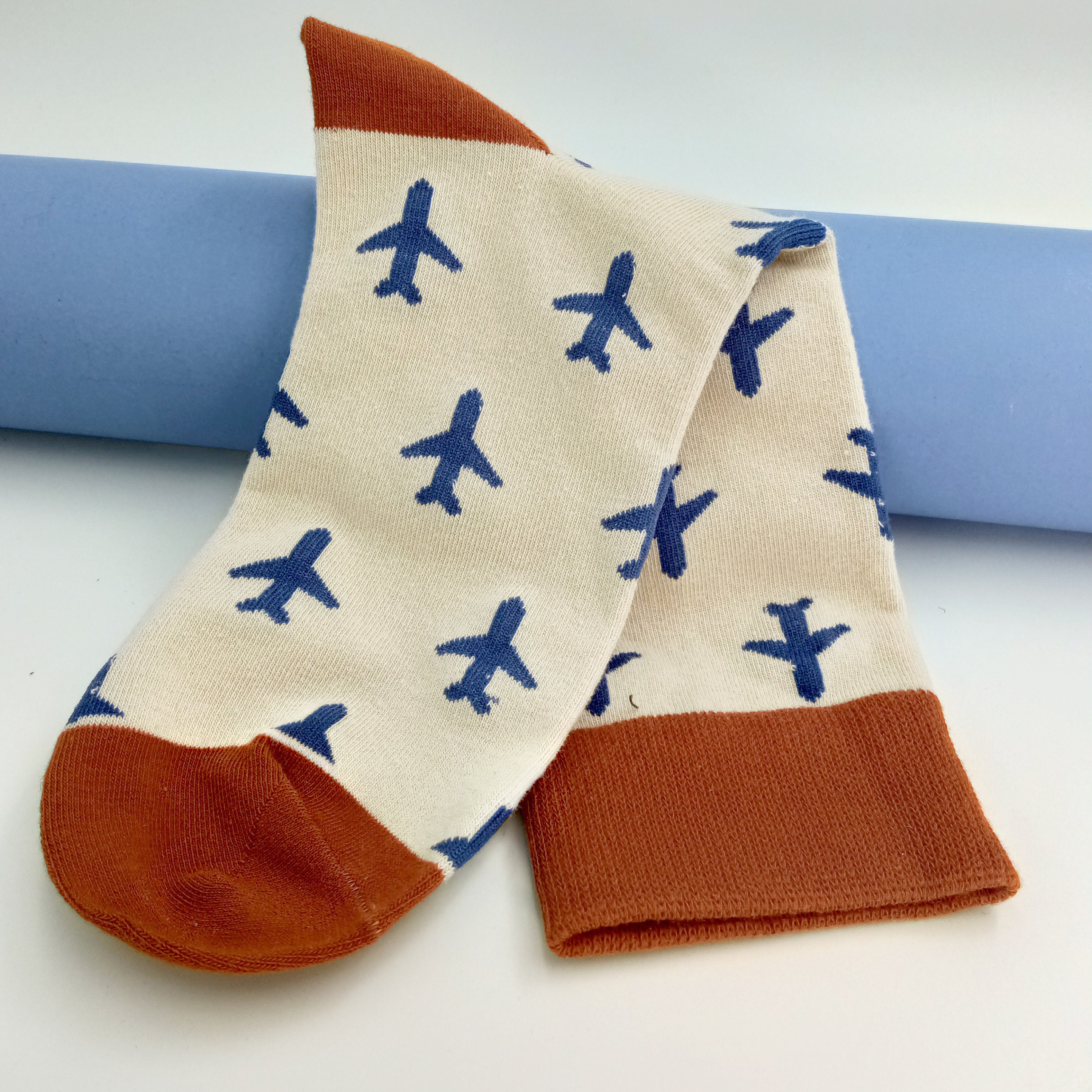 Beige Aviation Socks With Plane, Socks With Airplanes, Flight, Gift for ...
