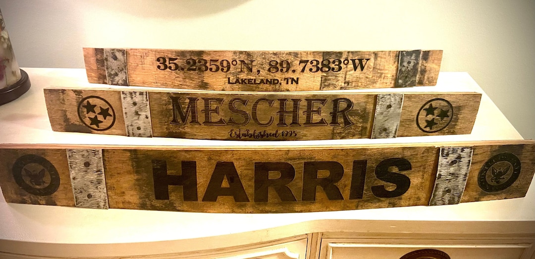 Personalized Barrel Stave Signs With Metal Ring Accents for Man Cave ...