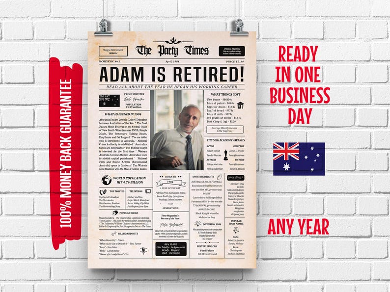 Personalized Retirement Newspaper Poster: Australia History Gift ...